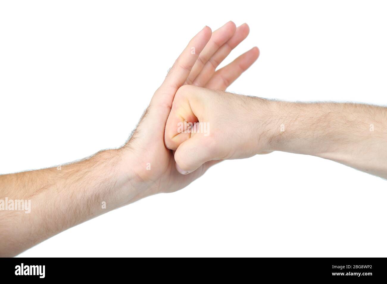 Punch on palm isolated on white Stock Photo - Alamy