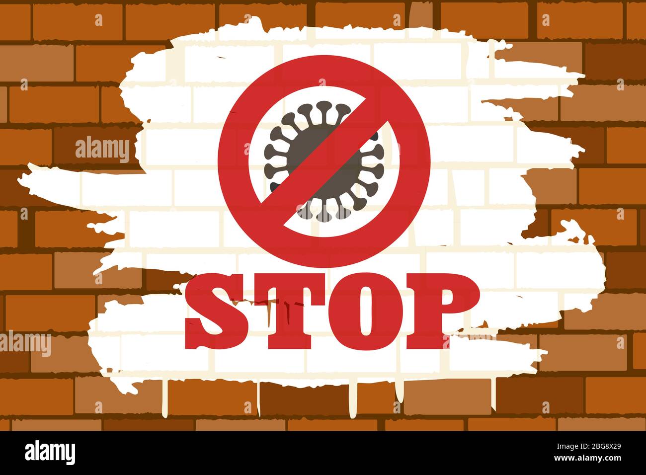 Brick wall with Covid 19 Stop Sign. Coronavirus Epidemy Emblem. Vector ...