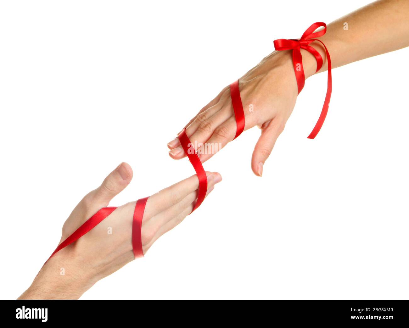 Mans and girls hands tied with ribbon isolated on white Stock Photo - Alamy