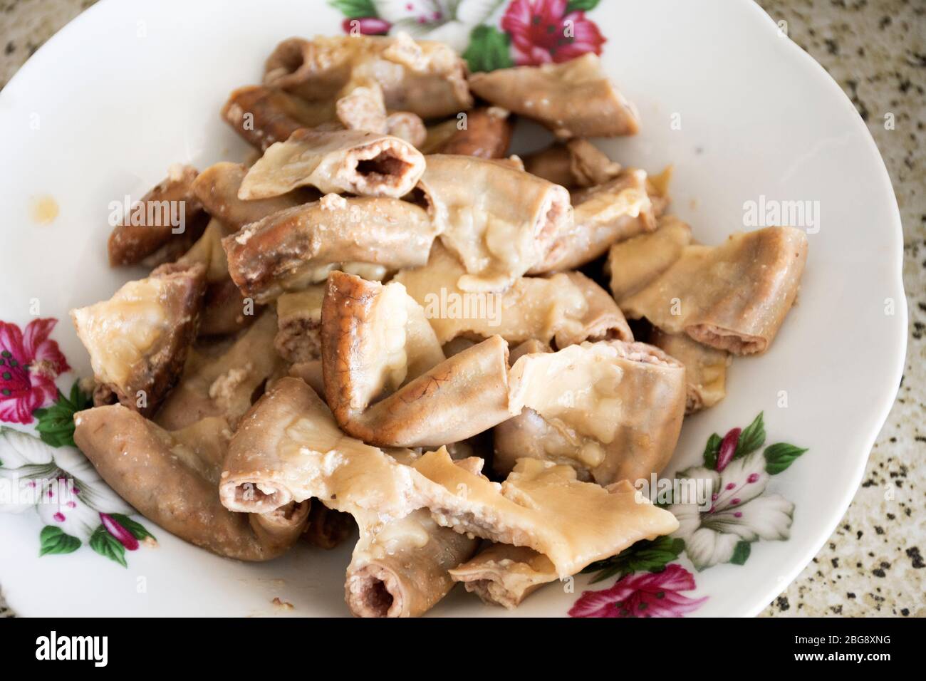 Thai local food southern style Steamed pork intestines with spicy sour ...