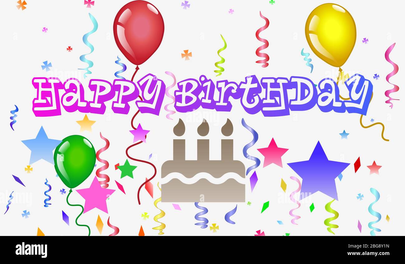 Creative and colorful happy birthday banner with balloons and stars ...