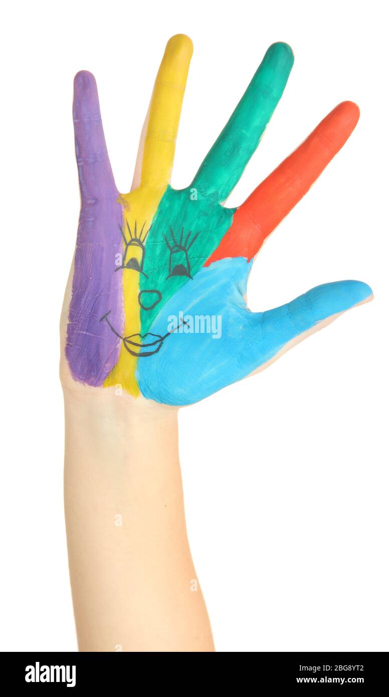 Painted hand with smile isolated on white Stock Photo - Alamy