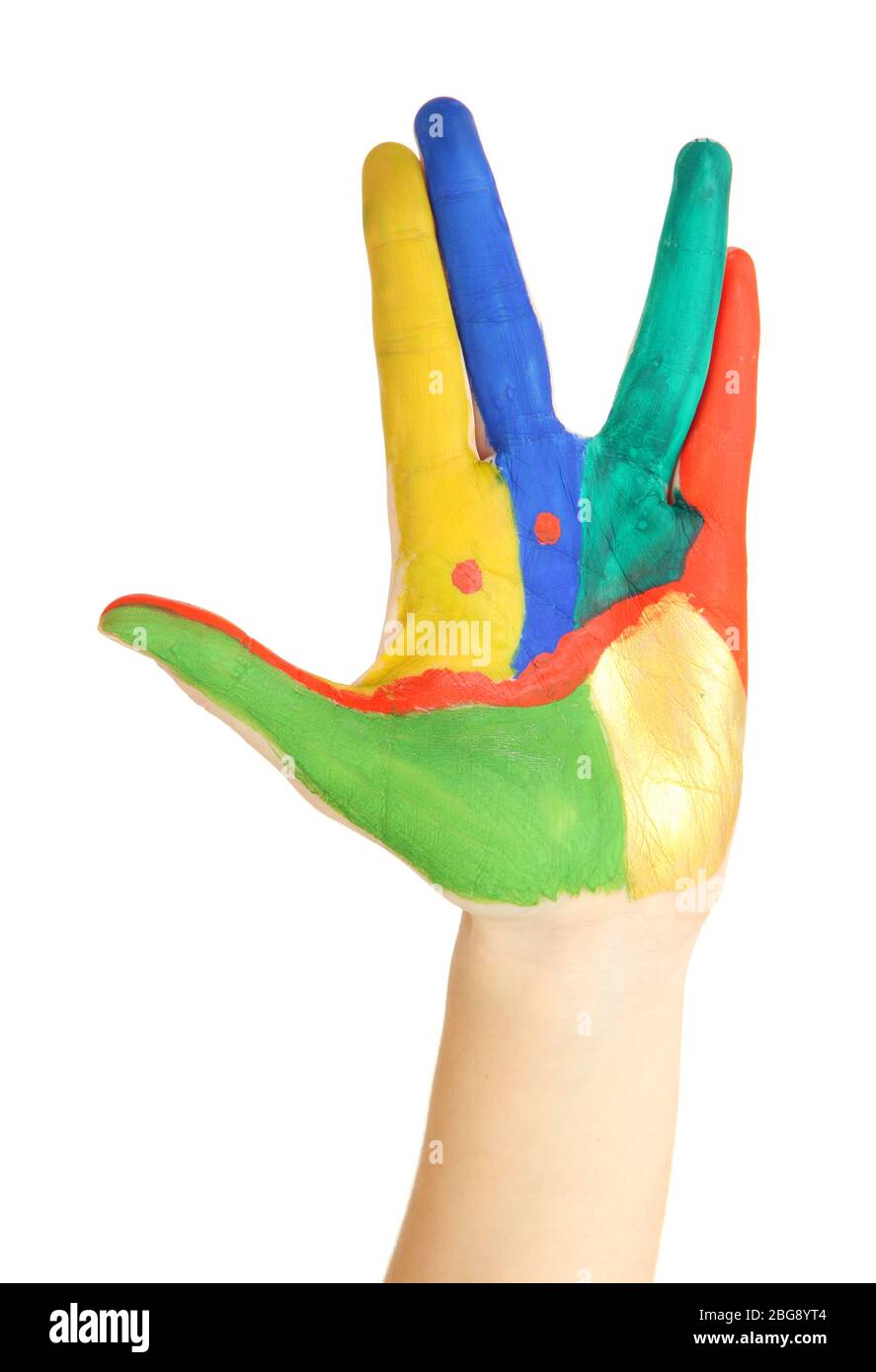 Painted hand with smile isolated on white Stock Photo - Alamy