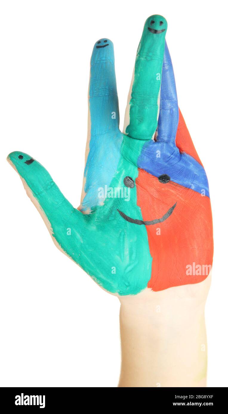 Painted hand with smile isolated on white Stock Photo - Alamy