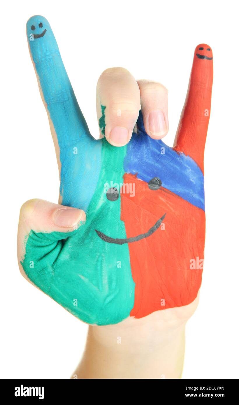 Painted hand with smile isolated on white Stock Photo - Alamy