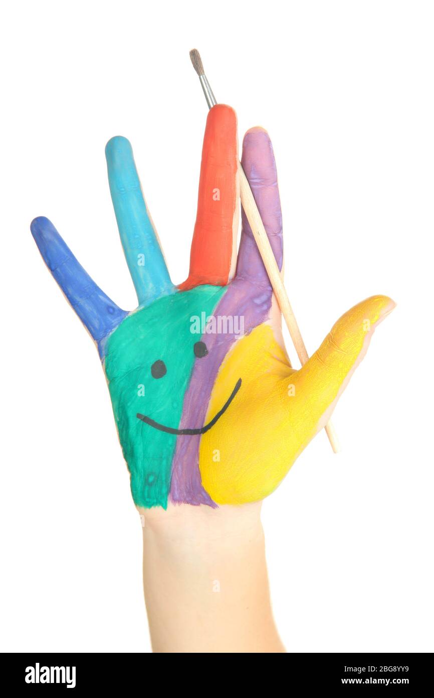 Painted hand with smile isolated on white Stock Photo - Alamy