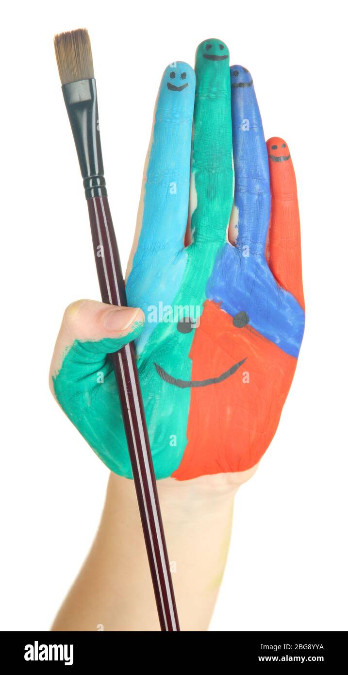 Painted hand with smile isolated on white Stock Photo - Alamy