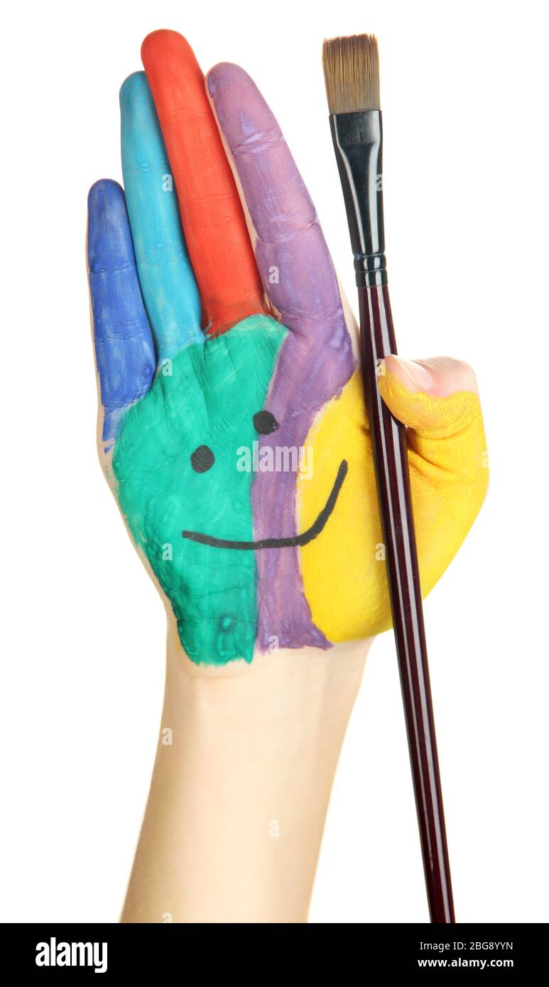 Painted hand with smile isolated on white Stock Photo - Alamy