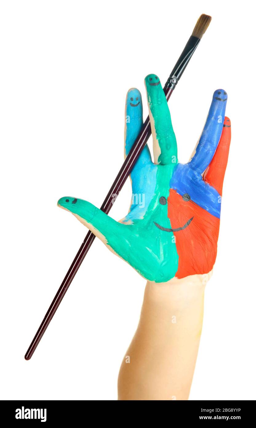 Painted hand with smile isolated on white Stock Photo - Alamy