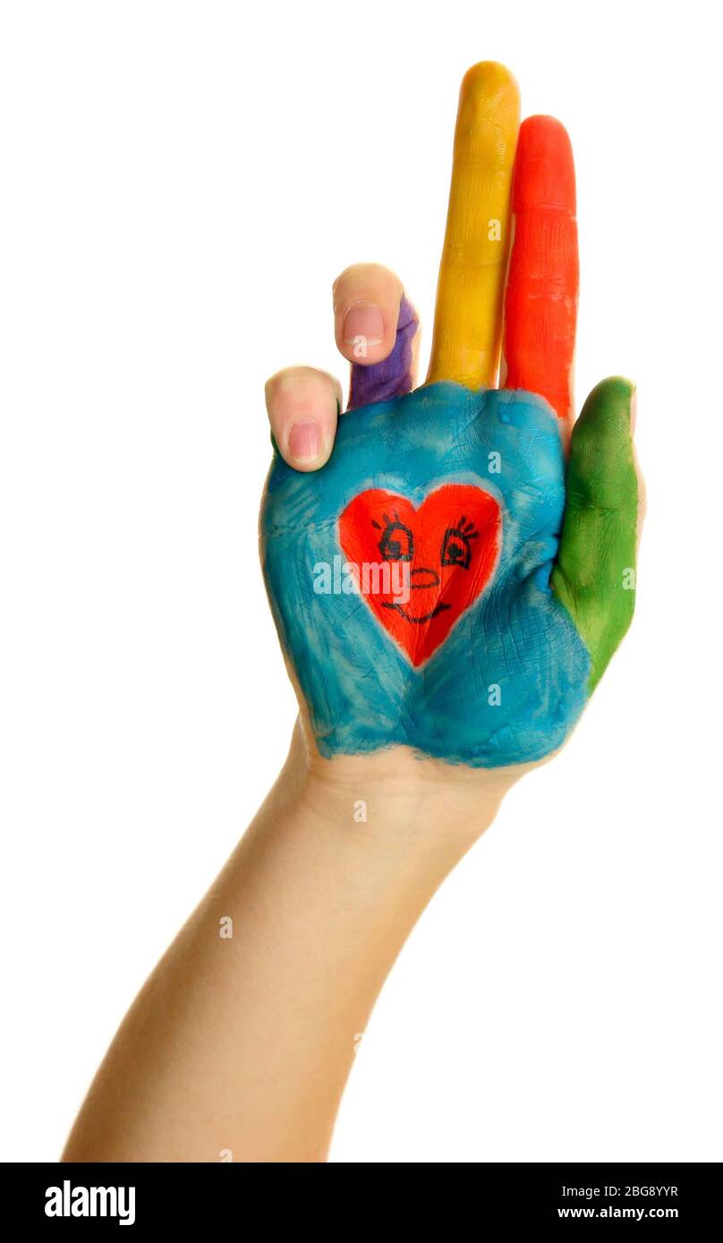 Painted hand with smile isolated on white Stock Photo - Alamy