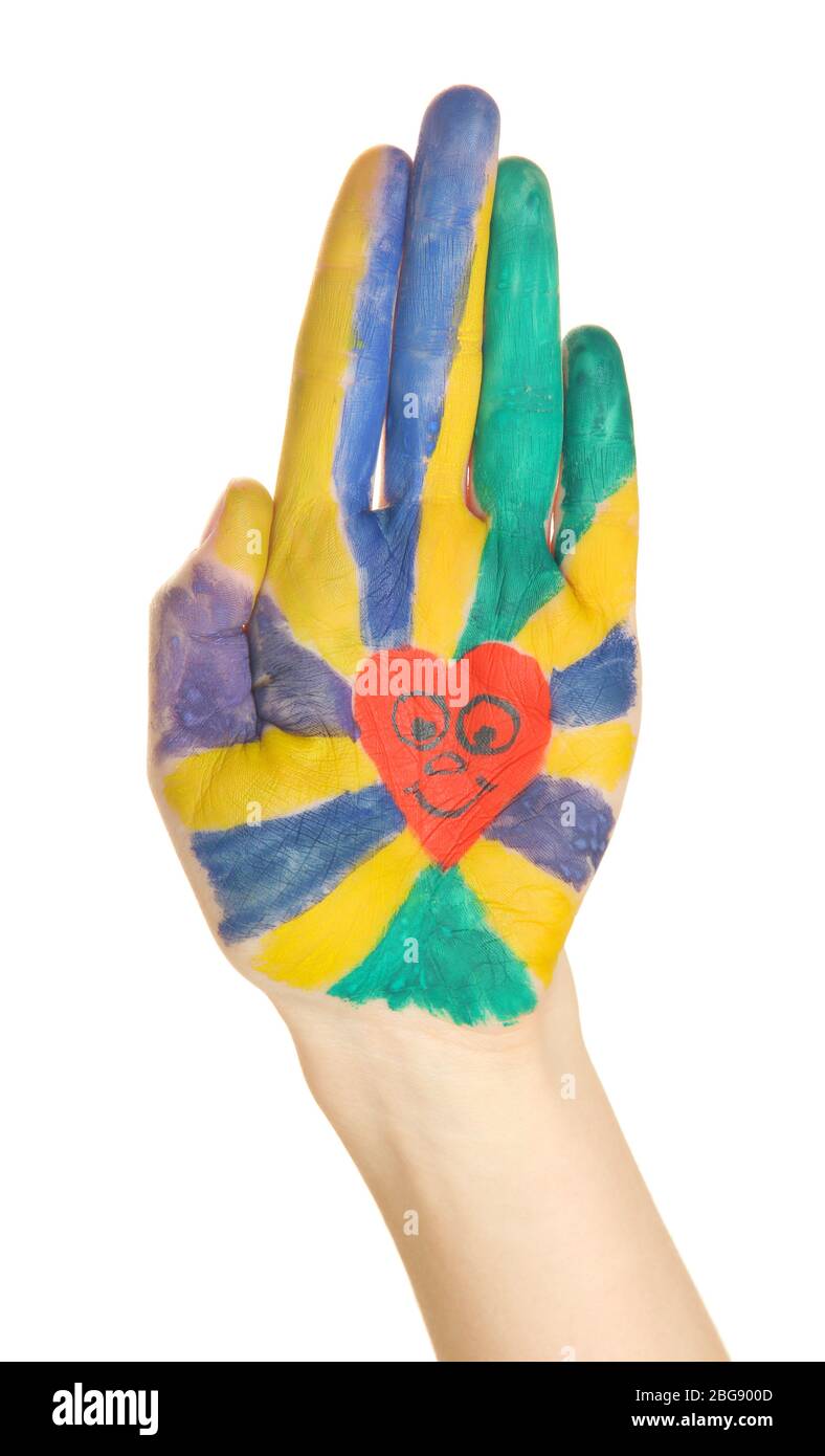 Painted hand with smile isolated on white Stock Photo - Alamy