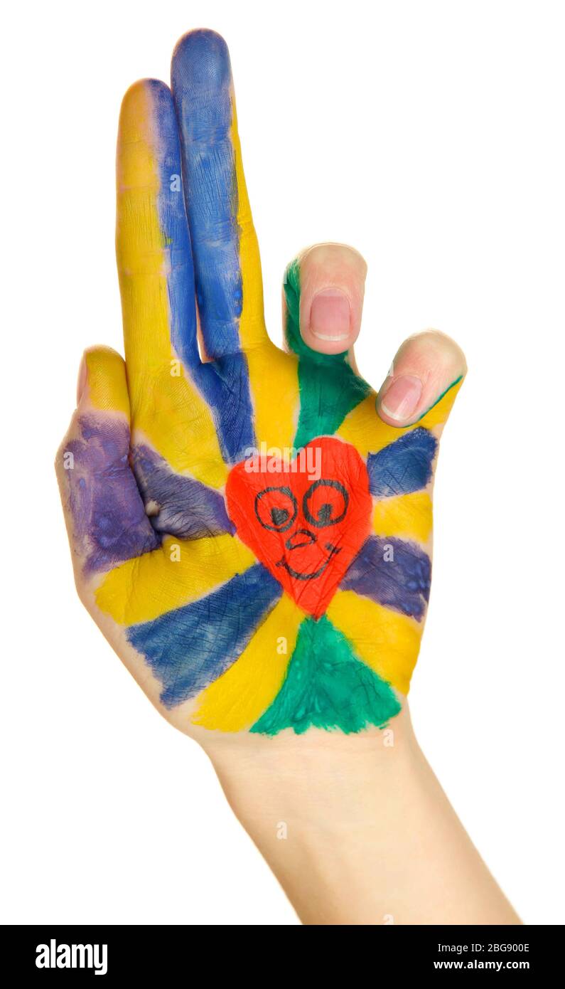 Painted hand with smile isolated on white Stock Photo - Alamy