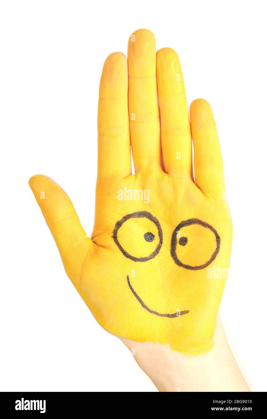 Painted hand with smile isolated on white Stock Photo - Alamy