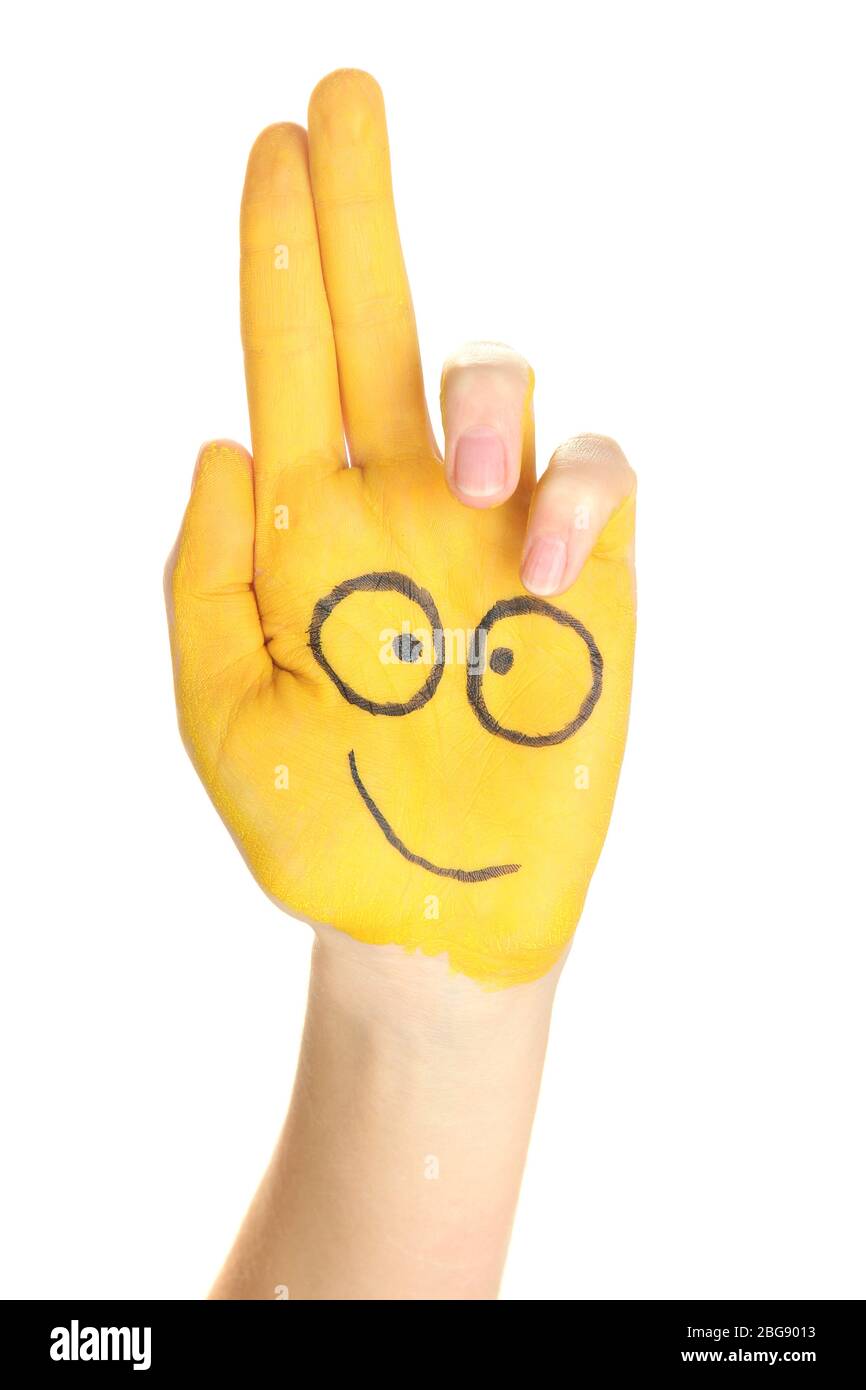 Painted hand with smile isolated on white Stock Photo - Alamy