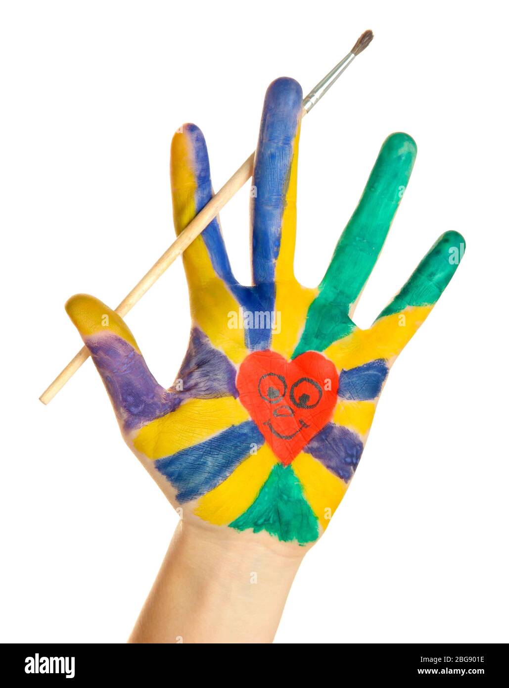 Painted hand with smile isolated on white Stock Photo - Alamy