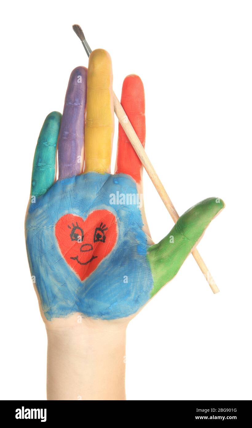 Painted hand with smile isolated on white Stock Photo - Alamy