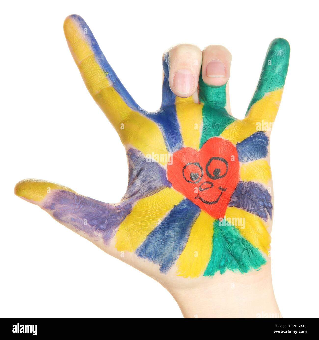 Painted hand with smile isolated on white Stock Photo - Alamy