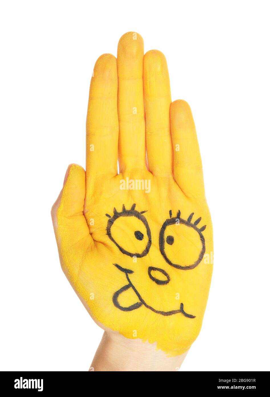 Painted hand with smile isolated on white Stock Photo - Alamy
