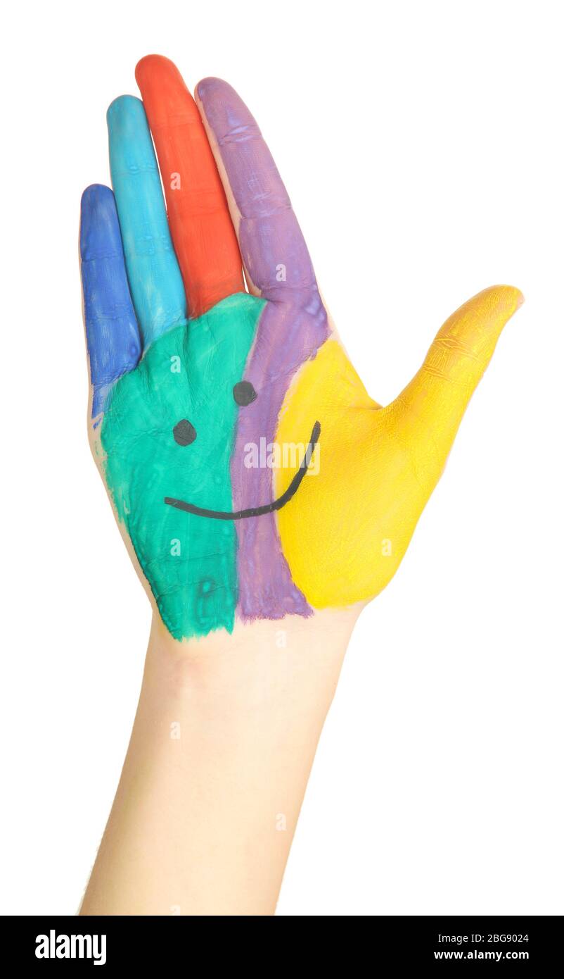 Painted hand with smile isolated on white Stock Photo - Alamy