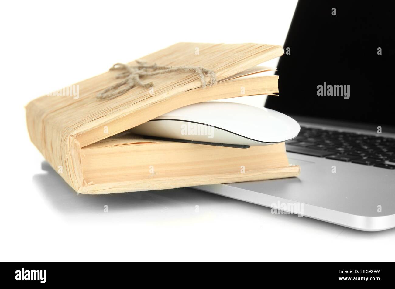 Computer mouse on book and notebook isolated on white Stock Photo - Alamy