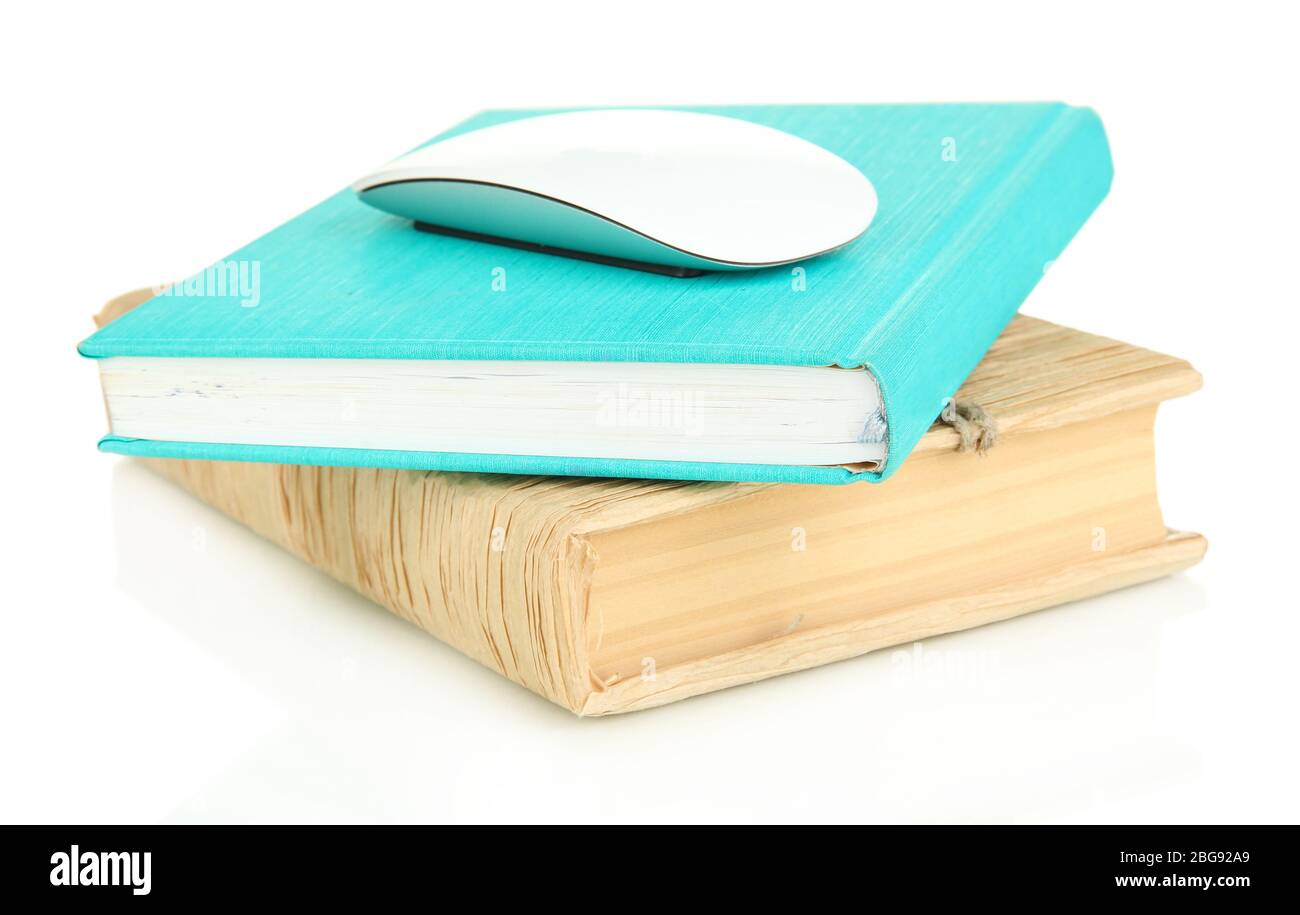 Computer mouse on books isolated on white Stock Photo - Alamy