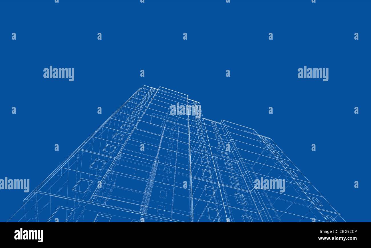 Vector wire-frame model of a multi-storey building Stock Vector Image ...