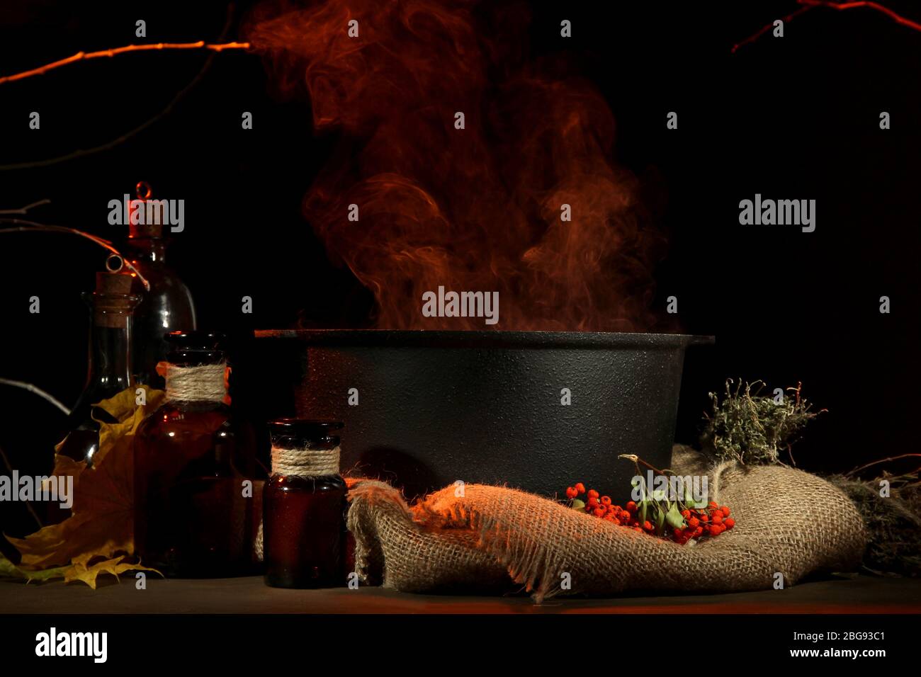 Scary Halloween laboratory on dark color background Stock Photo - Alamy