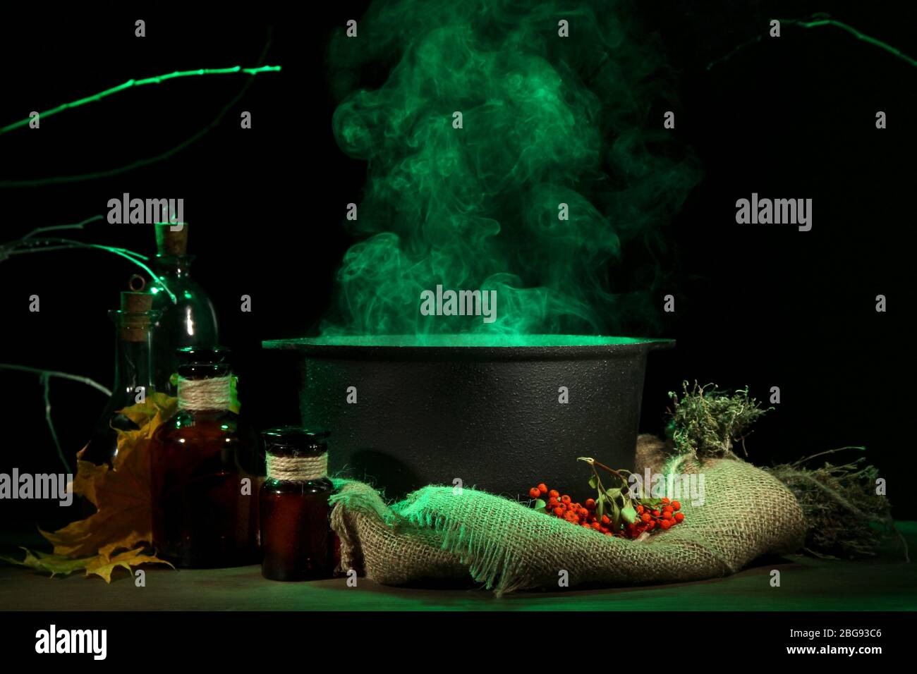 Scary Halloween laboratory on dark color background Stock Photo - Alamy