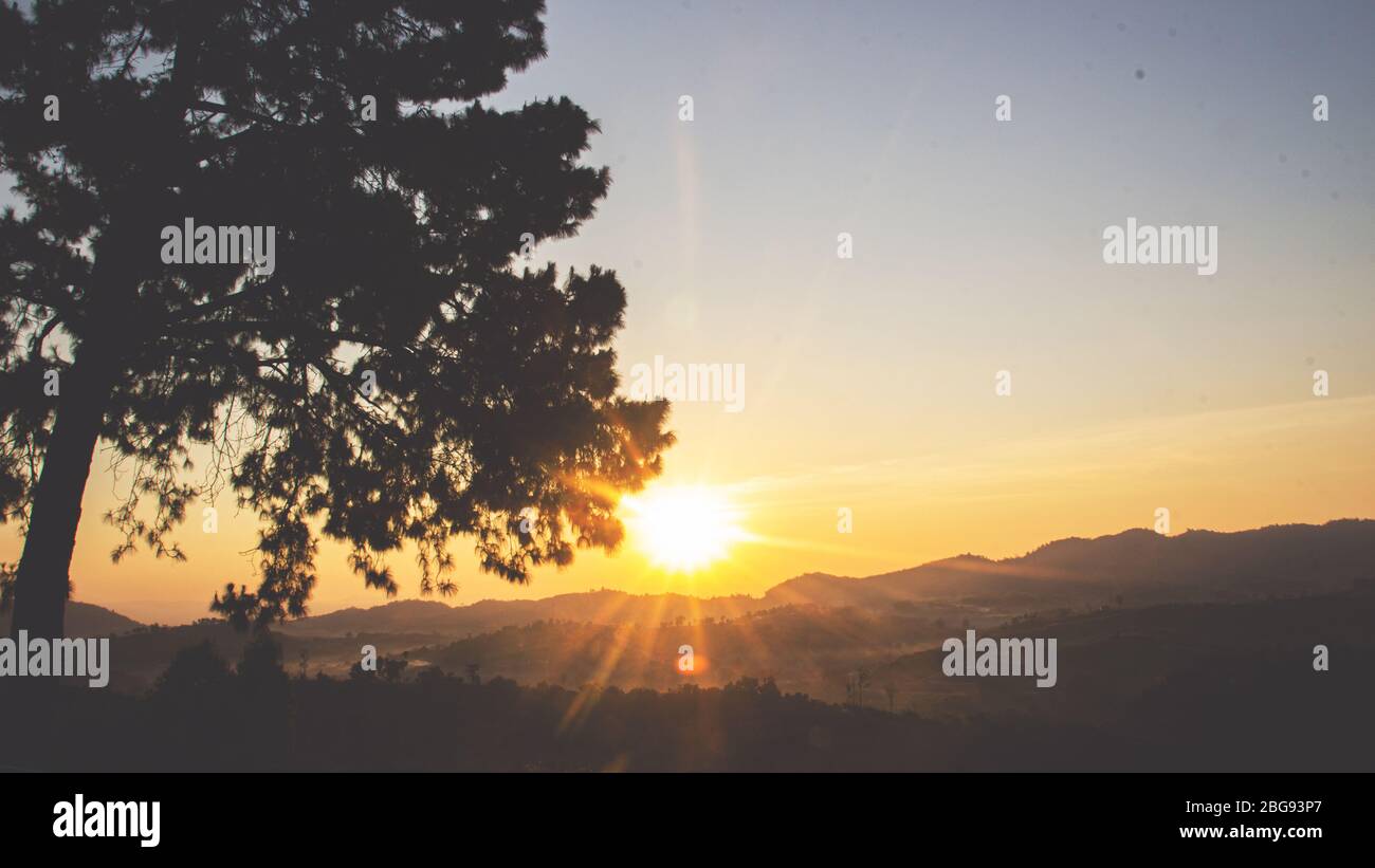 capture moment beautiful sunrise on horizontal line of mountain for ...