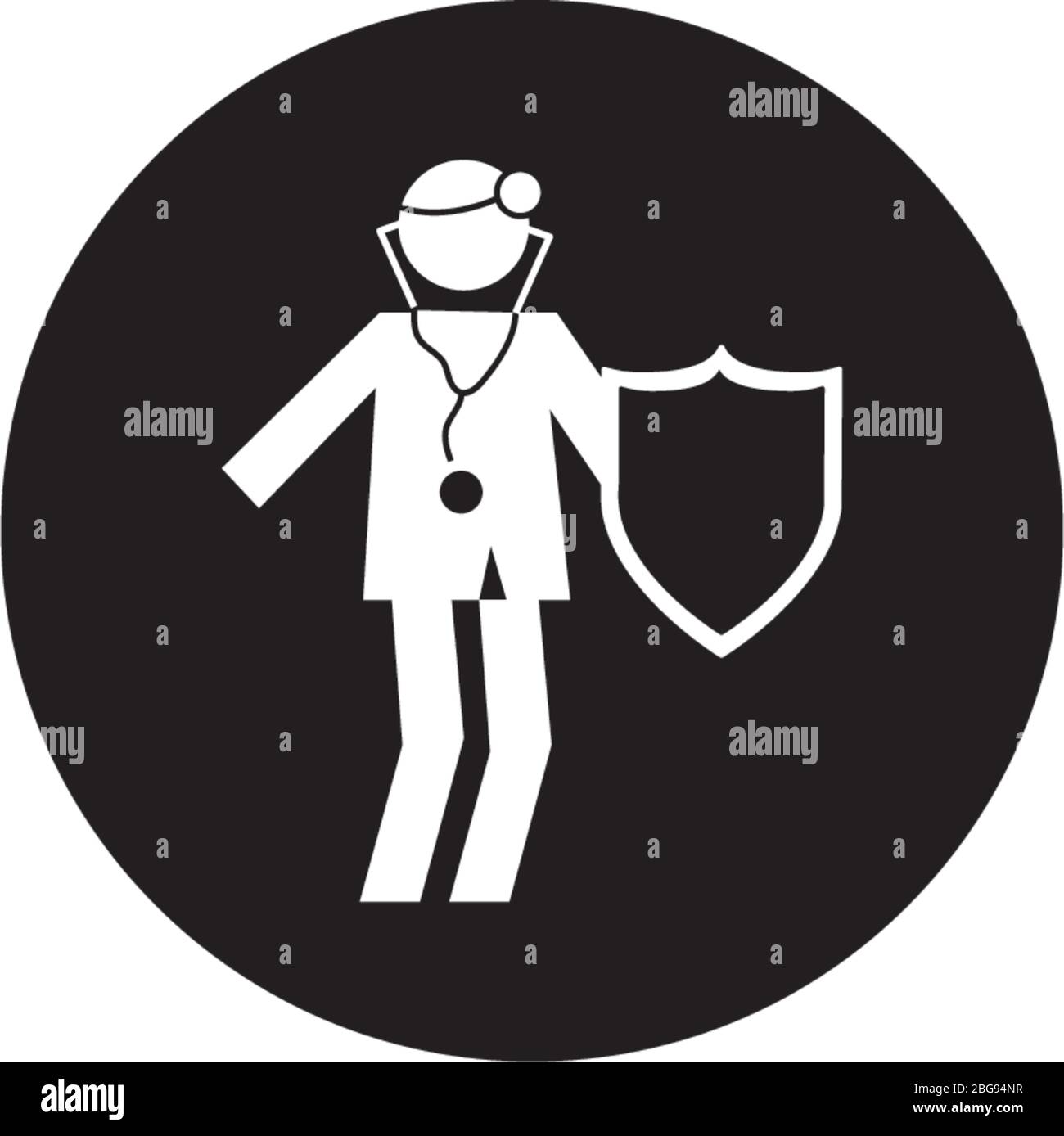 doctor with shield health pictogram block style Stock Vector Image ...