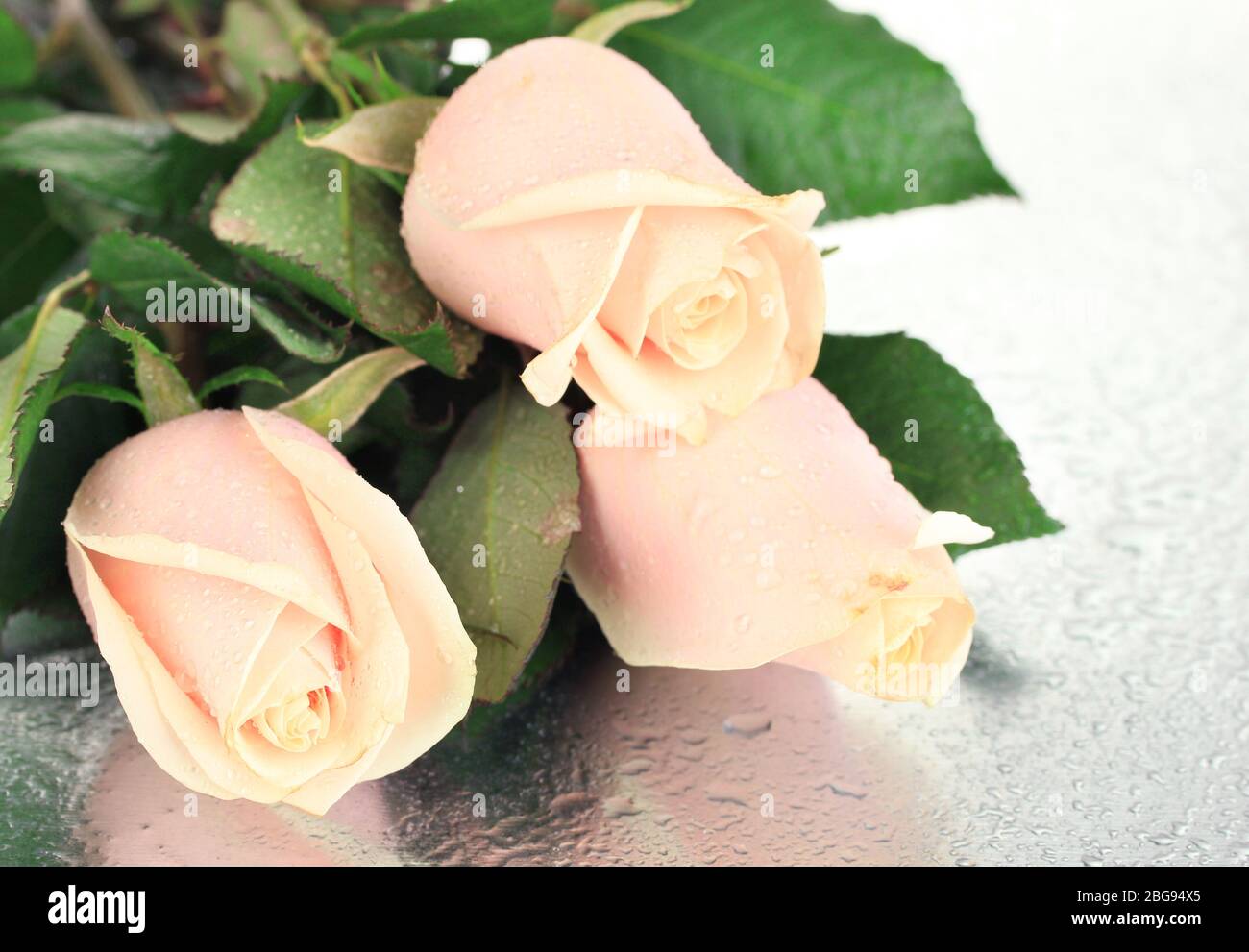 Beautiful bouquet of roses with drops Stock Photo - Alamy