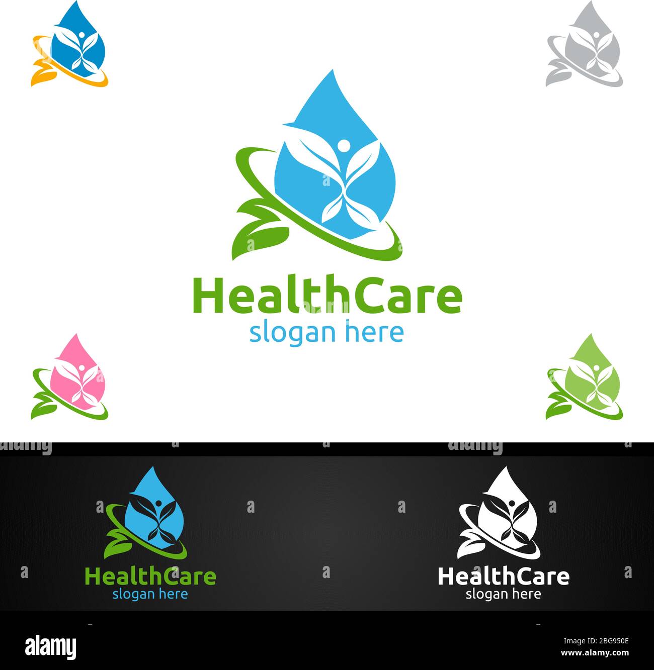 Water Drop Health Care Medical Logo with Human and Leaf Character for ...