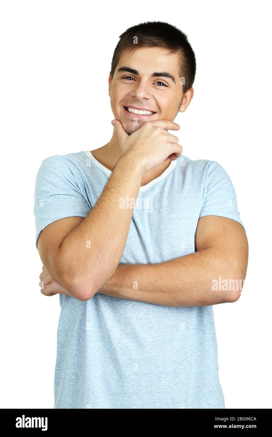 Portrait of young man on grey background Stock Photo - Alamy