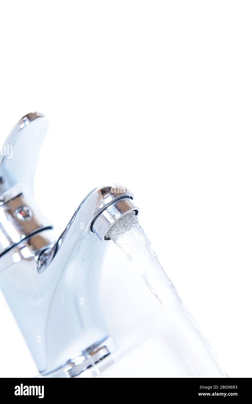 Close-up of human hands being washed under faucet in bathroom, isolated ...
