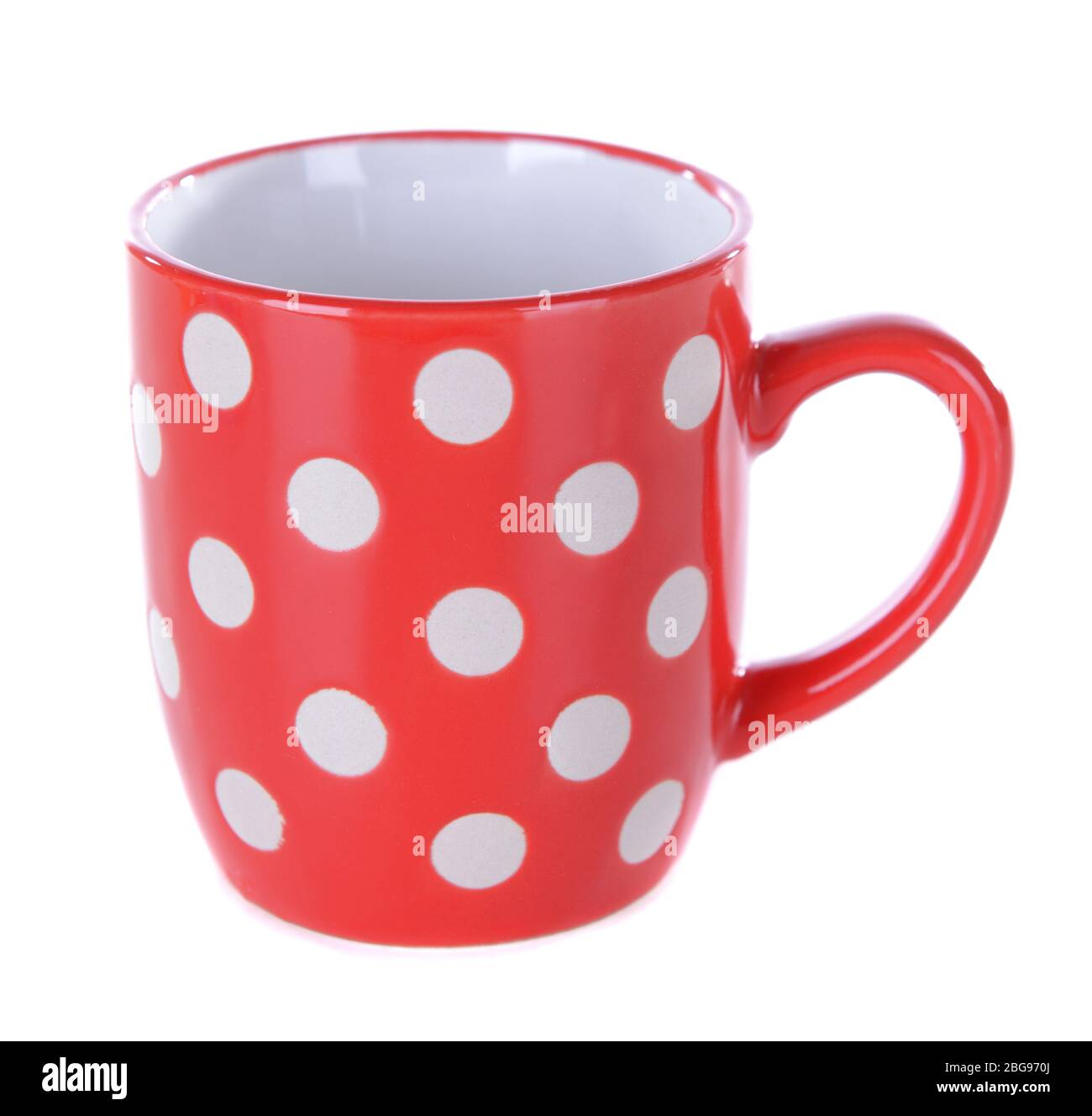 Red polka dot mug isolated on white Stock Photo - Alamy