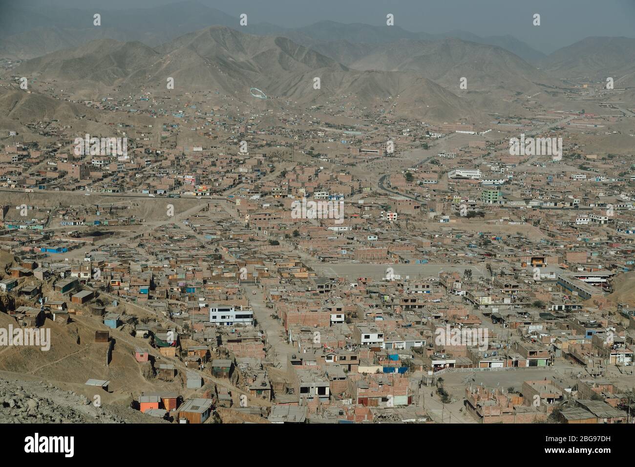 Areal view of Manchay, one of the poorest neighbourhoods of Peru's ...