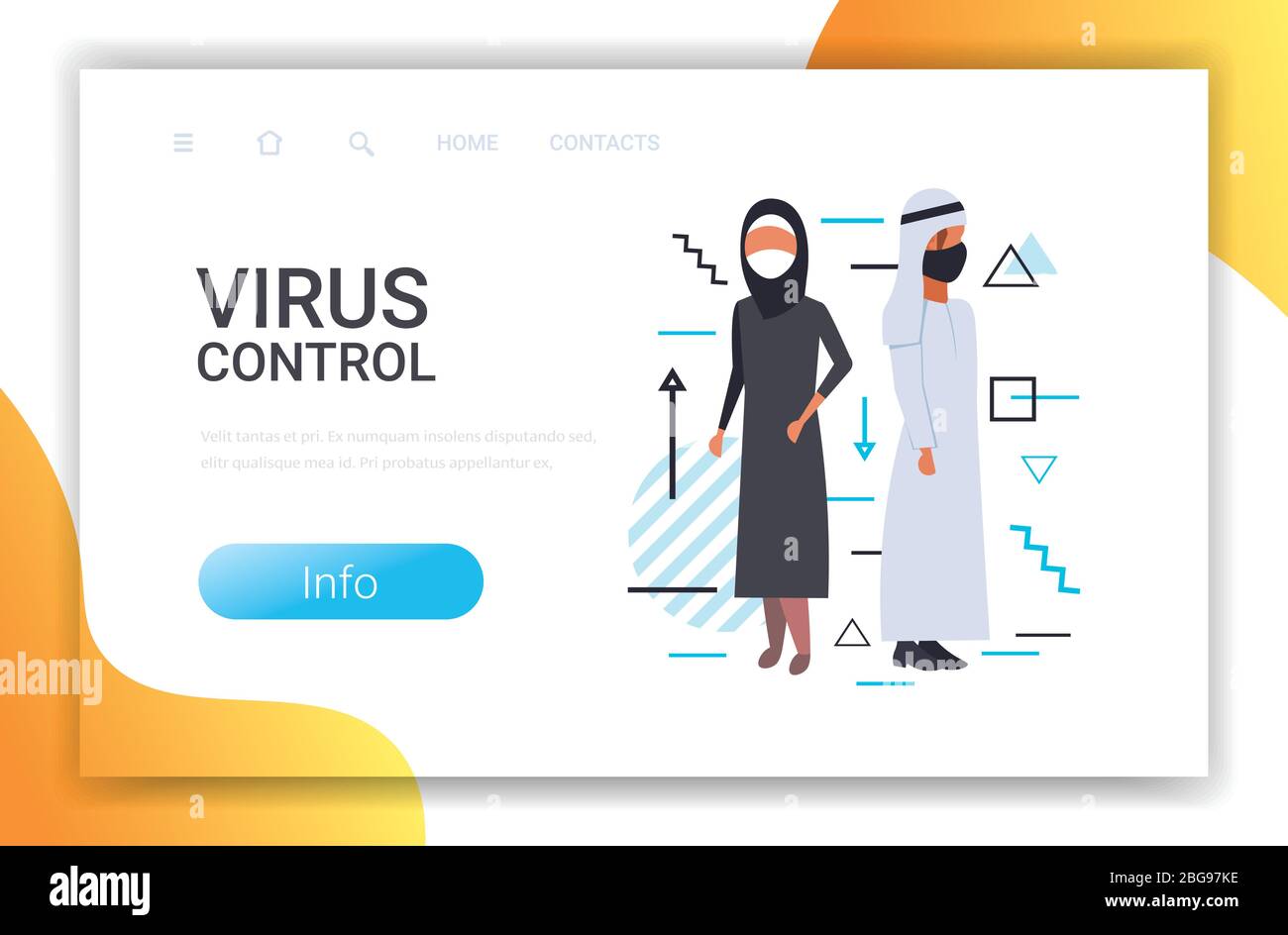 arabic couple wearing protective medical masks to prevent coronavirus ...