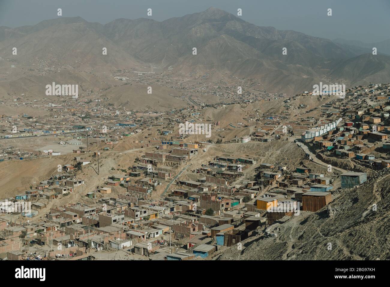 Areal view of Manchay, one of the poorest neighbourhoods of Peru's ...