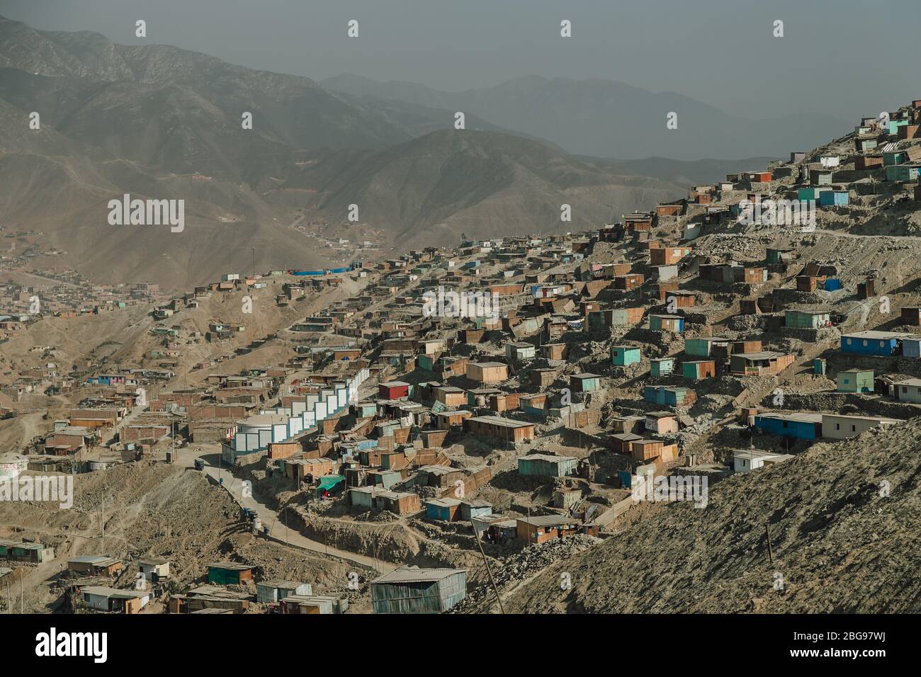 Areal view of Manchay, one of the poorest neighbourhoods of Peru's ...