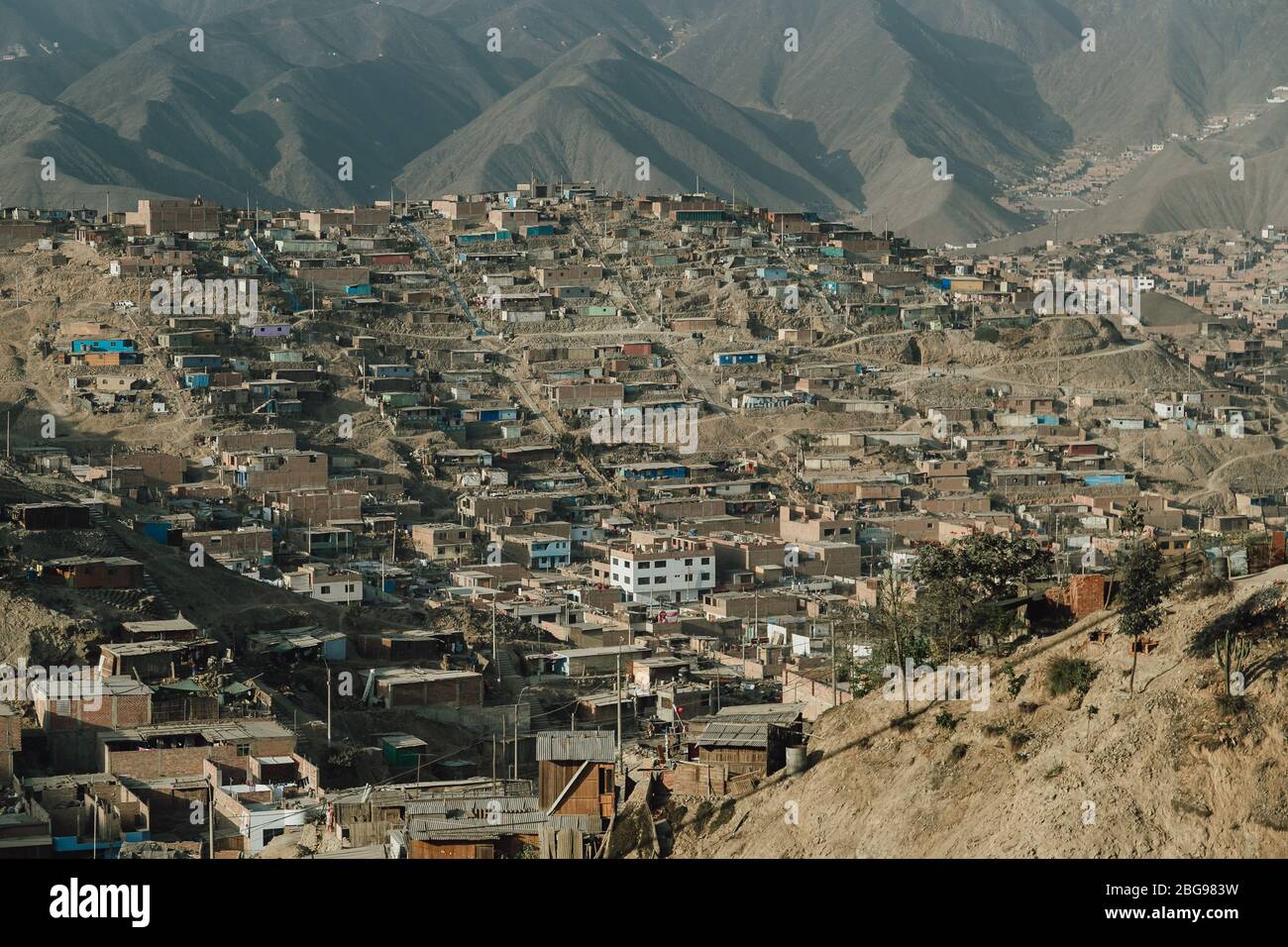 Areal view of Manchay, one of the poorest neighbourhoods of Peru's ...