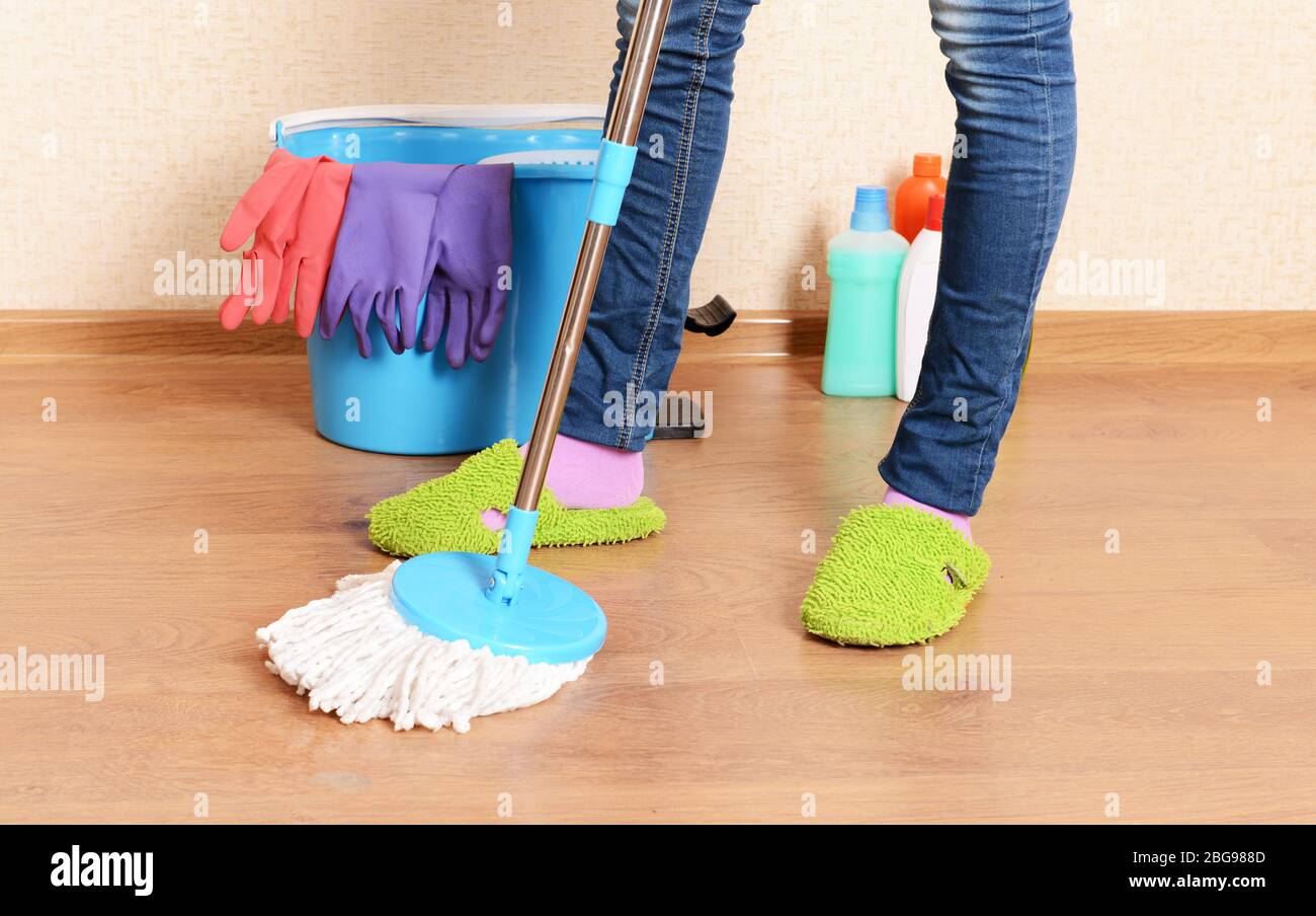 House cleaning with mop Stock Photo - Alamy