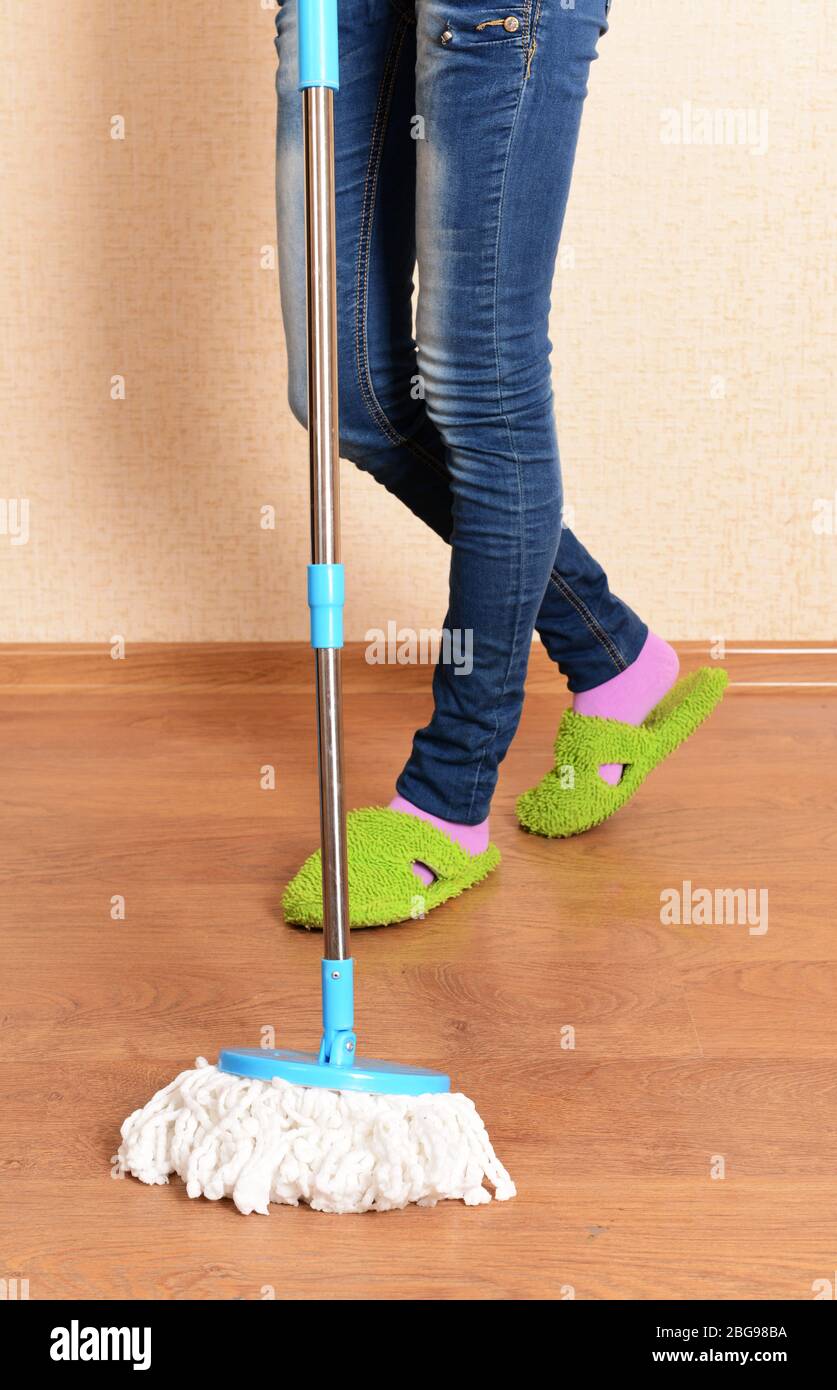 House cleaning with mop Stock Photo - Alamy