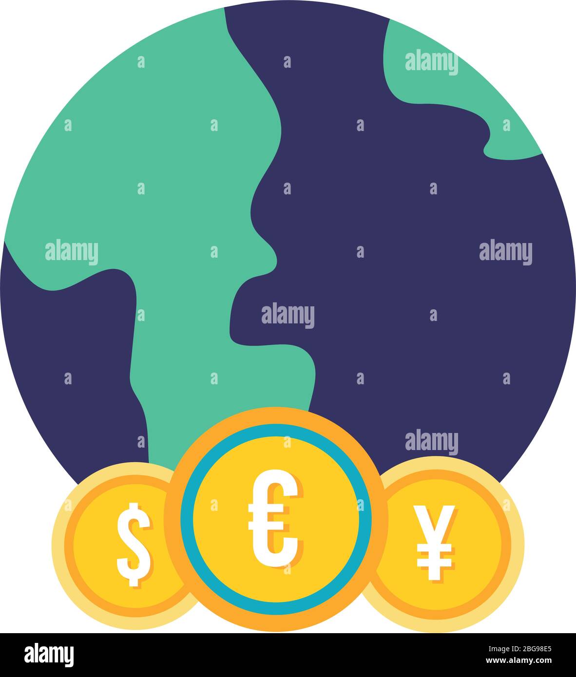 earth planet with international coins flat style icon Stock Vector ...