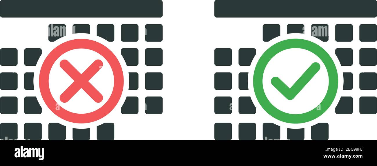 Calendar, planner or organizer icon with check mark and cross. Working ...