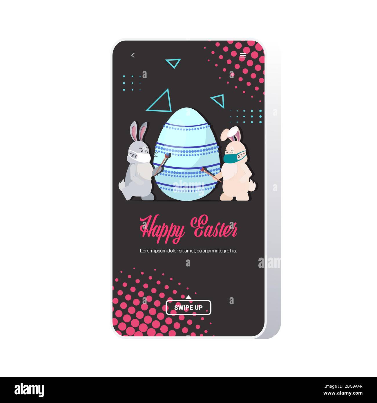 rabbits in masks drawing on eggs happy easter bunnies spring holiday ...