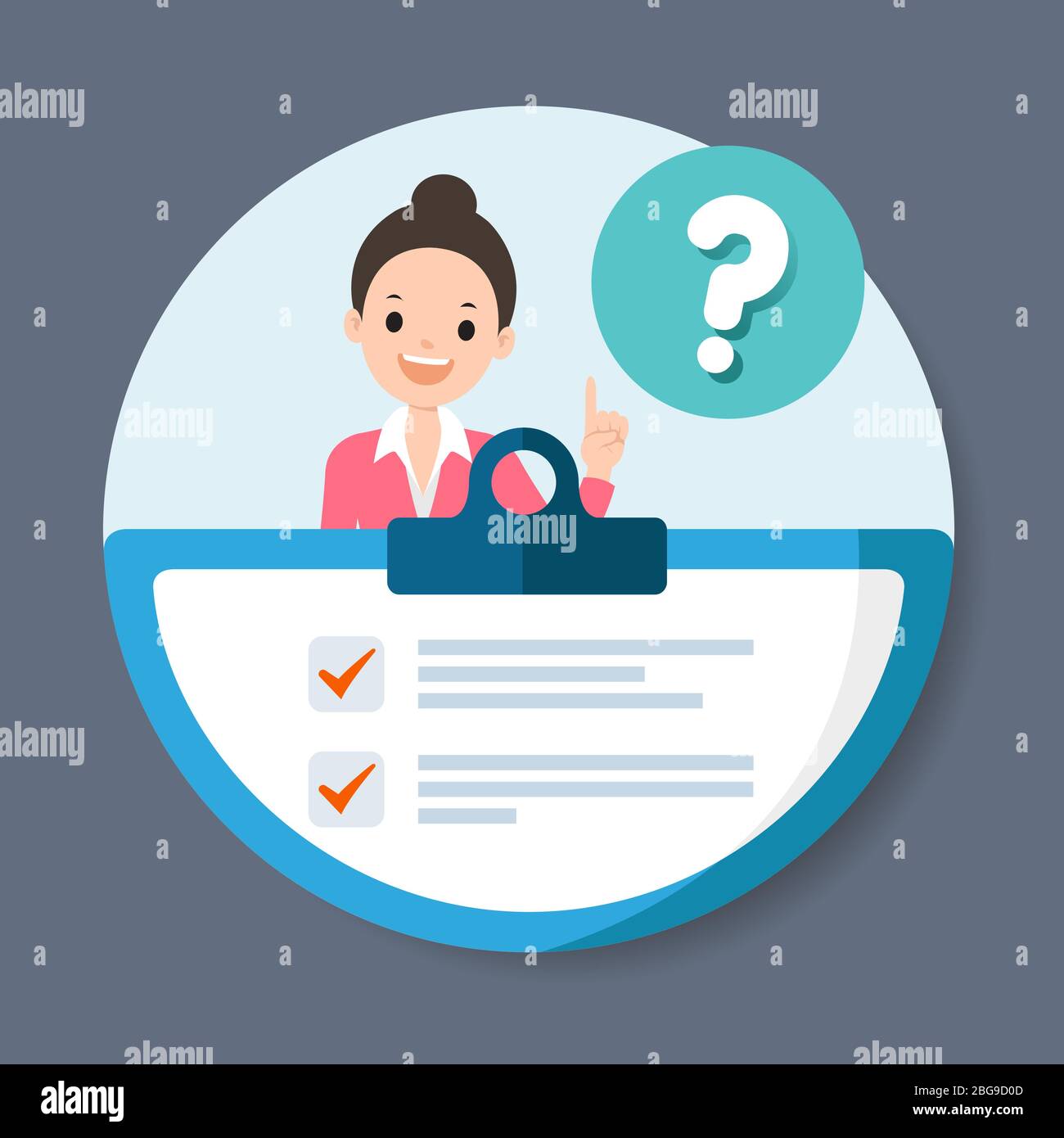 Check Survey. Questionnaire preparation female guide Stock Vector Image ...