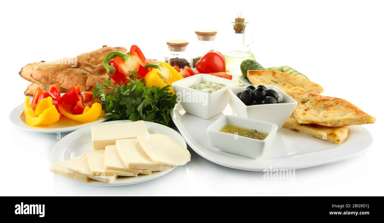Traditional Turkish breakfast isolated on white Stock Photo - Alamy