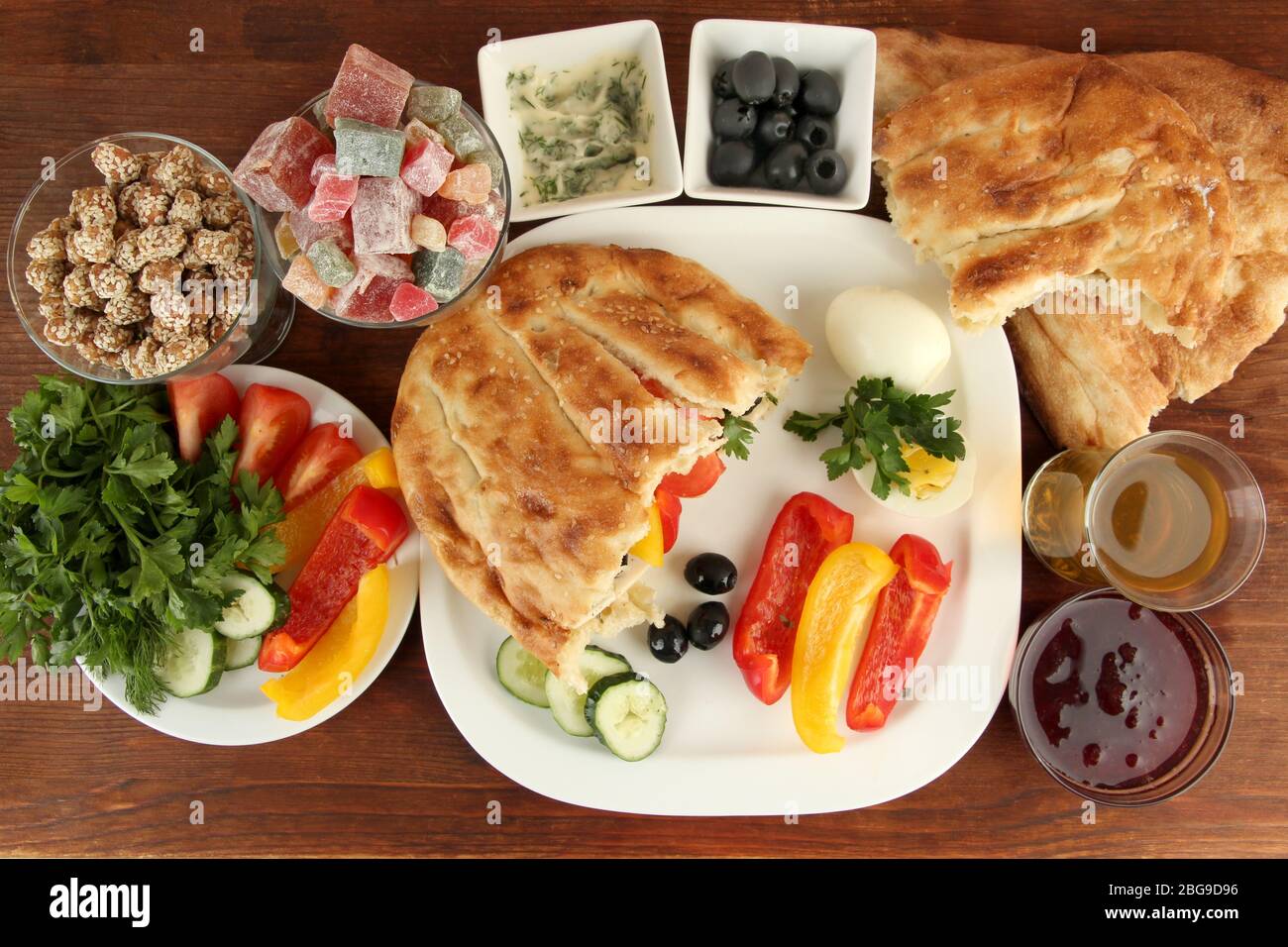 Traditional Turkish breakfast on table close up Stock Photo - Alamy