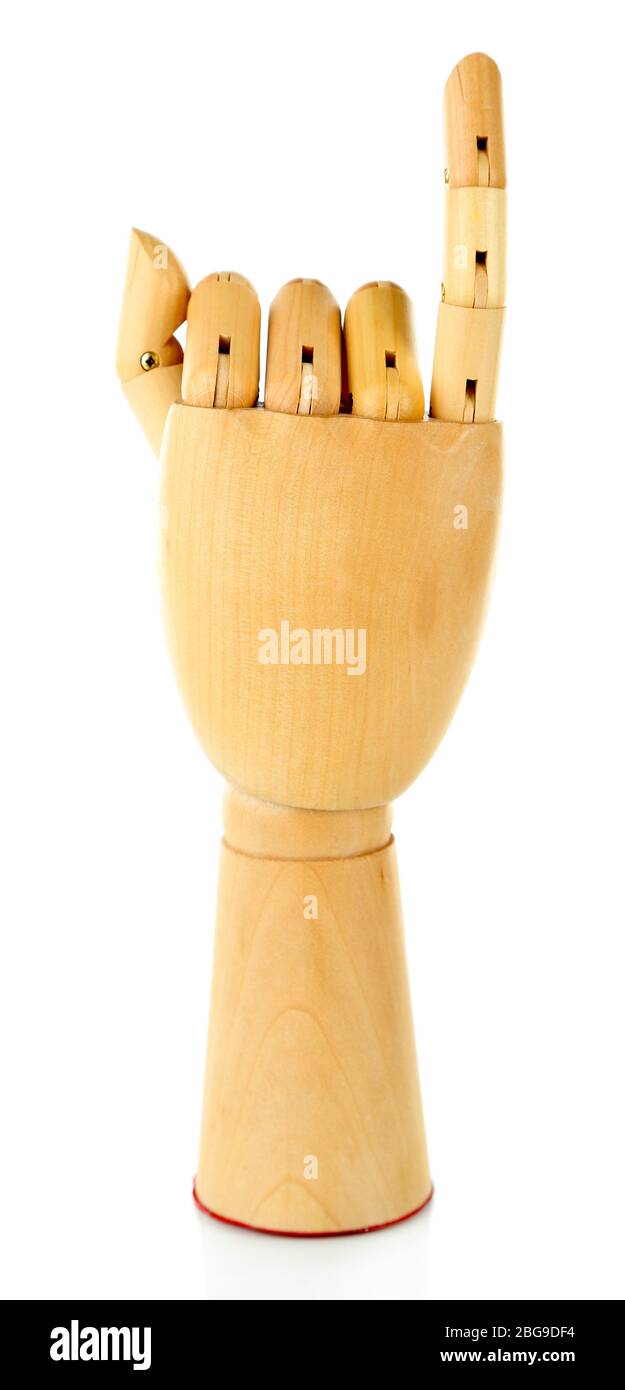 Wooden hand isolated on white Stock Photo - Alamy