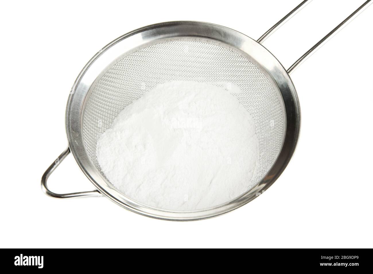 Powdered sugar in metal sieve isolated on white Stock Photo - Alamy